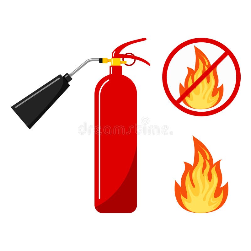 Red Fire Extinguisher with Nozzle Silhouette Icon, Fire and No Fire ...