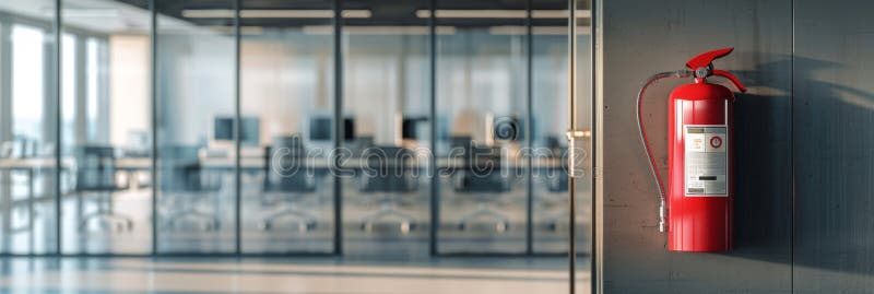 A Red Fire Extinguisher Stands Ready in a Modern Office Setting ...