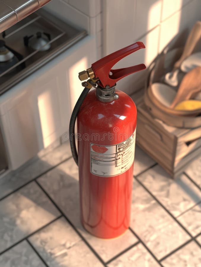 Red Fire Extinguisher on Tile Floor Stock Photo - Image of response ...