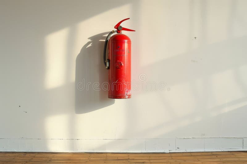 Red Fire Extinguisher on Wall with Shadow Stock Photo - Image of wall ...
