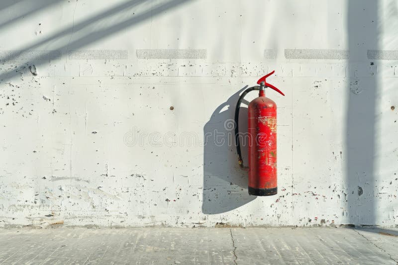 Red Fire Extinguisher on Wall with Shadow Stock Photo - Image of ...