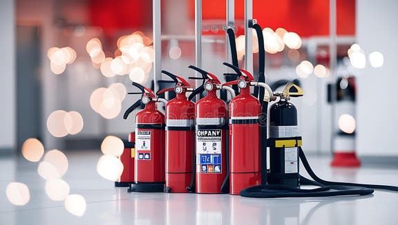 Red Fire Extinguishers Stand Ready for Emergency Use Stock Illustration ...