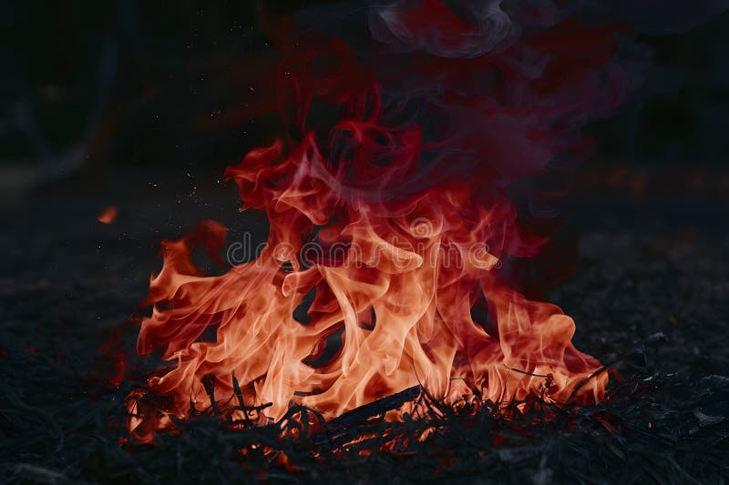 Red Fire Flames and Black Smoke Create Dramatic Scene Stock ...
