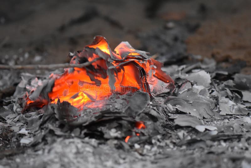 Red Fire Flames in the Evening with Ashes Around Stock Photo - Image of ...
