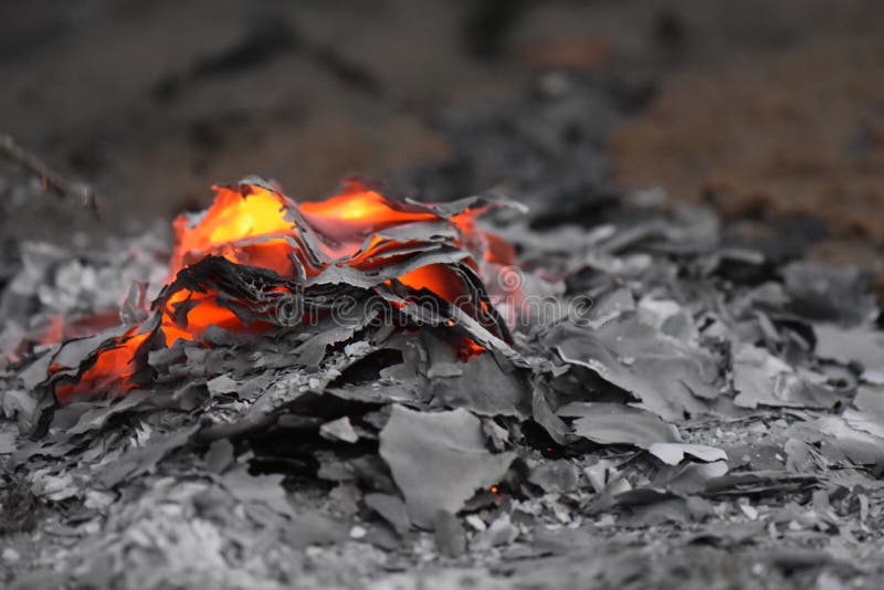Red Fire Flames in the Evening with Ashes Around Stock Photo - Image of ...