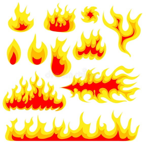 Red Fire. Game Icons Set. Comic Large Boom Flame Effects. Bang Burst ...