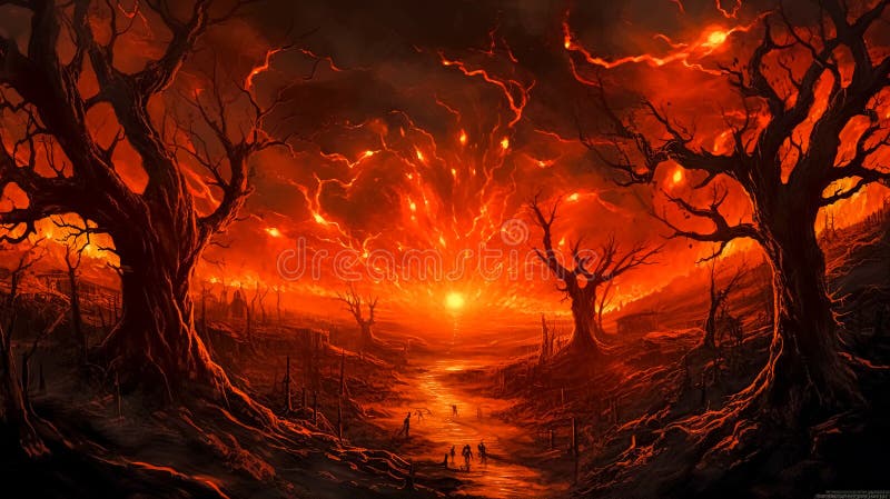 Red Fire Hell in the Mysterious Haunted Forest, Copy Space, Made with ...