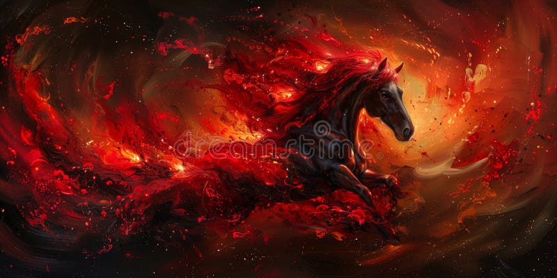 A Red Fire Horse Stands Prominently in the Center of the Painted ...