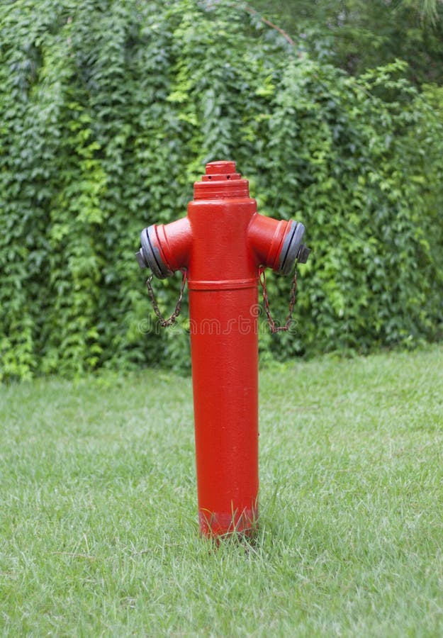 Red Fire Hydrant Against a Green Lawn Stock Image - Image of drop, plug ...