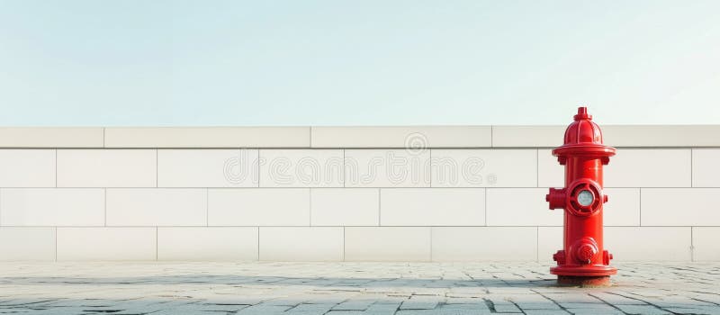 Red Fire Hydrant Against Plain Wall, Urban Setting, Clear Sky Stock ...