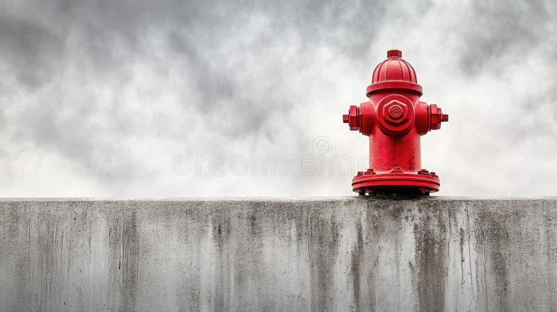 Red Fire Hydrant on Cement Wall Stock Photo - Image of device, public ...