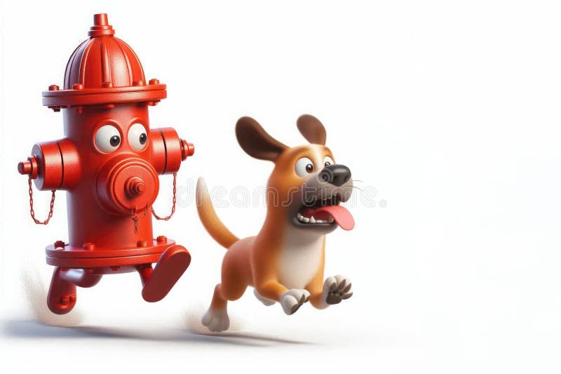 A Red Fire Hydrant is Chasing a Dog. Space for Text. Stock Image ...