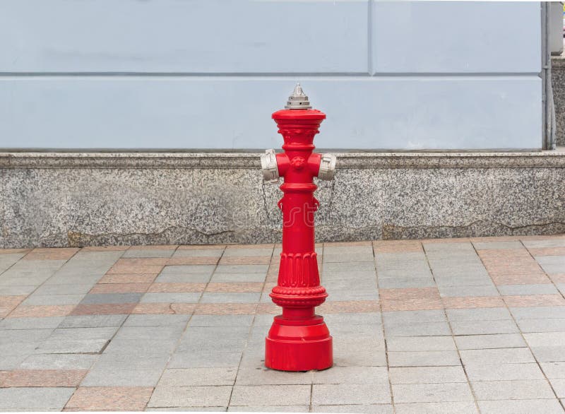Red Fire Hydrant on City Street on Concrete Background. Fire Safety ...