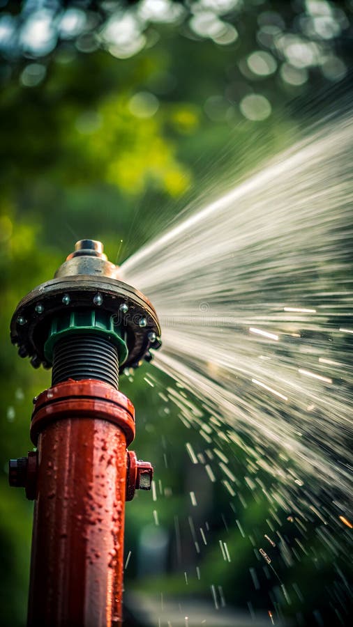 Red Fire Hydrant Spraying Water Outdoors Stock Image - Image of summer ...