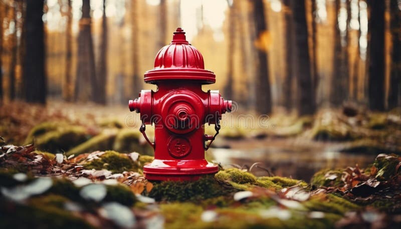 Red Fire Hydrant in the Forest. Stock Illustration - Illustration of ...