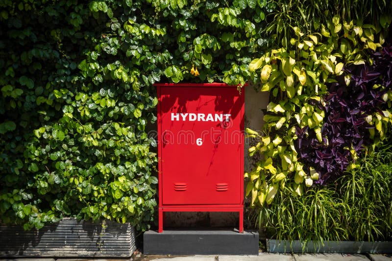 Red Fire Hydrant or Hydrant Hose Box in the Park Stock Image - Image of ...