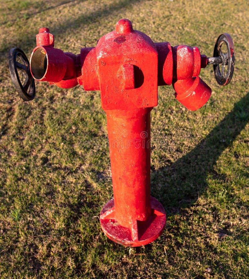 Red Fire Hydrant on the Lawn Stock Image - Image of closeup, park ...