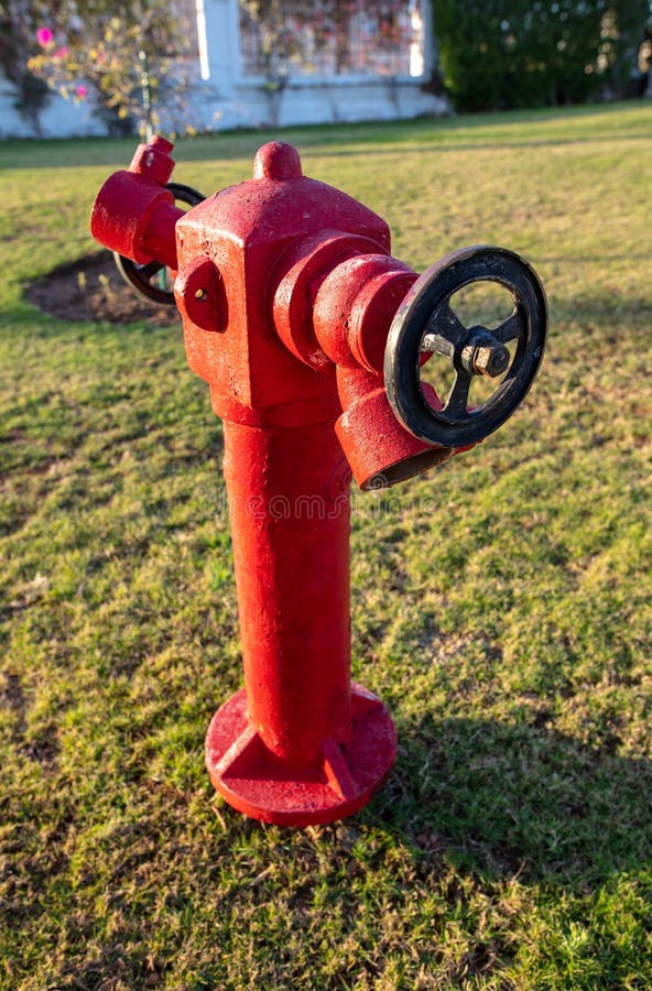 Red Fire Hydrant on the Lawn Stock Photo - Image of pipe, steel: 270509492