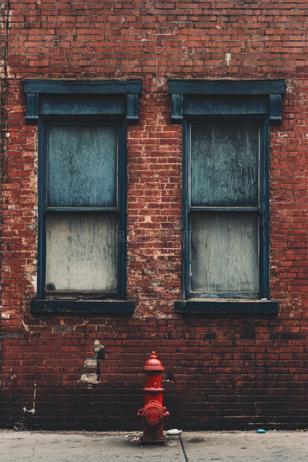 Red Fire Hydrant Outside Brick Building Stock Photo - Image of spaces ...