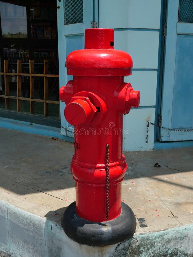Red Fire Hydrant Pump Installed at the Road. Stock Image - Image of ...