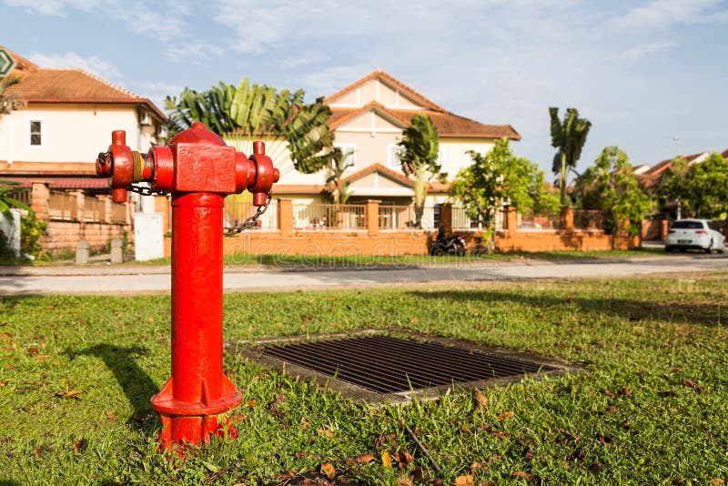 Red Fire Hydrant at Strategic Residential Ready for Emergency Stock ...