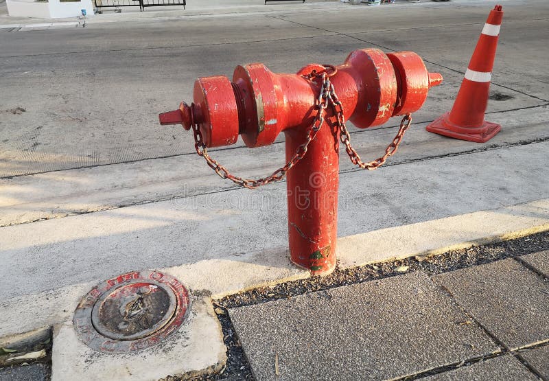 Red Fire Hydrant on the Street, Close-up of Photo Stock Image - Image ...