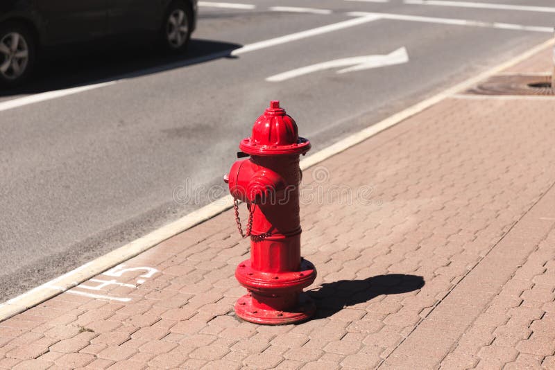 Red Fire Hydrant on Street stock image. Image of water - 90259559