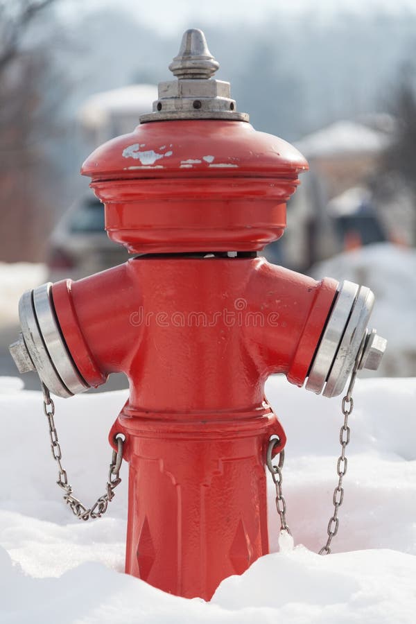 Red Fire Hydrant on the Street. Fireplug in the Snow Stock Image ...