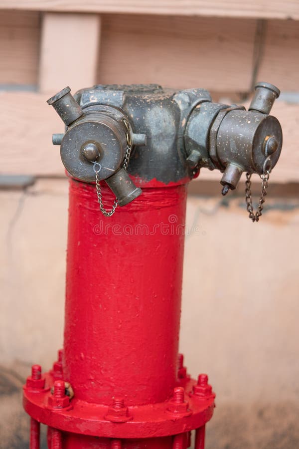 Red Fire Hydrant Water Pipe with a Chain Stock Photo - Image of pipe ...