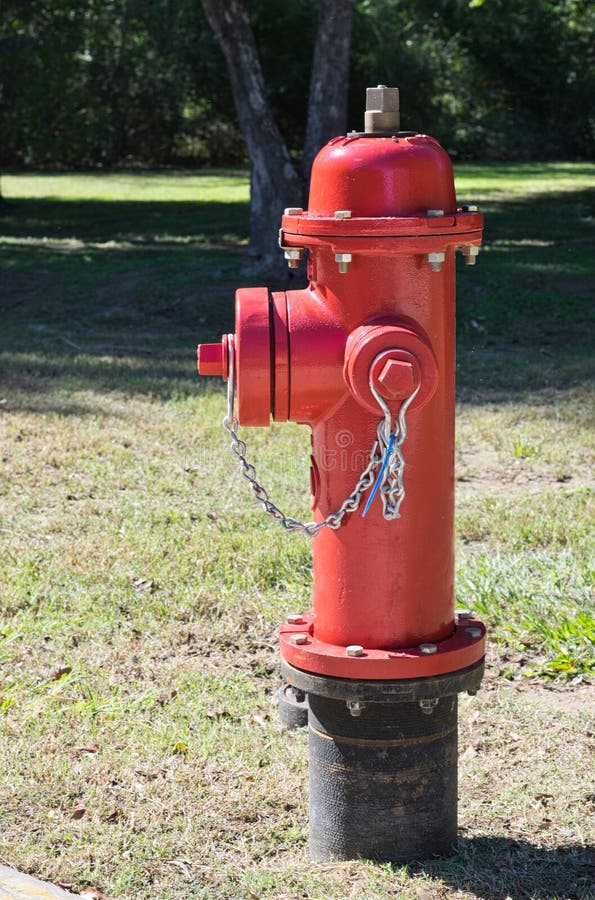Red Fire Hydrant Water Supply Fireplug on Lawn. Stock Image - Image of ...