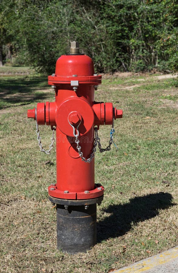 Red Fire Hydrant Water Supply Fireplug on Lawn. Stock Image - Image of ...