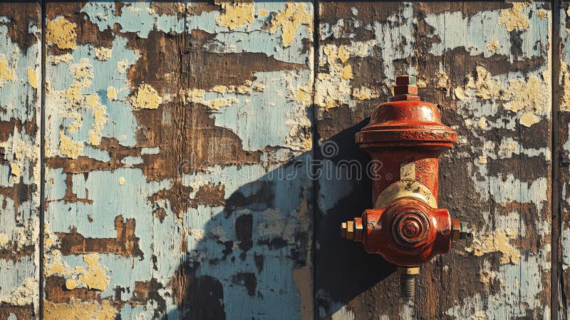 Red Fire Hydrant on Weathered Wooden Wall Stock Illustration ...