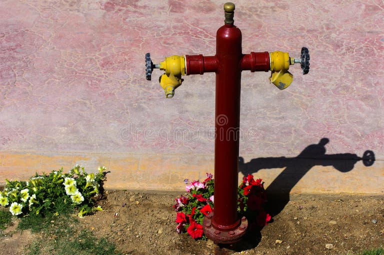 Red Fire Hydrant with Yellow Connectors. Fire Hydrant or Fire Pump ...