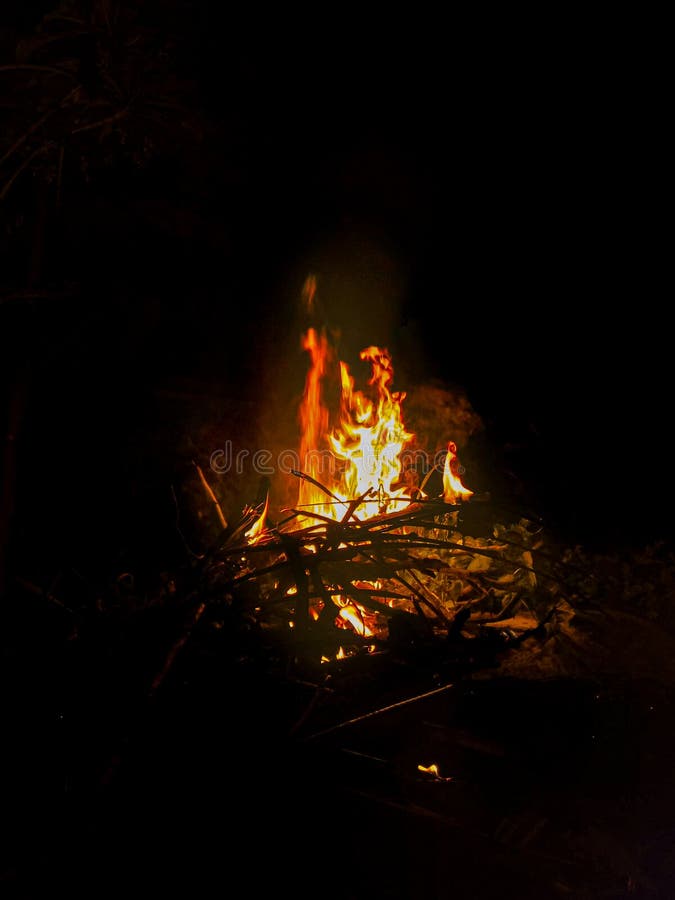 Red Fire at Night in the Dark Shadow Stock Image - Image of darkness ...