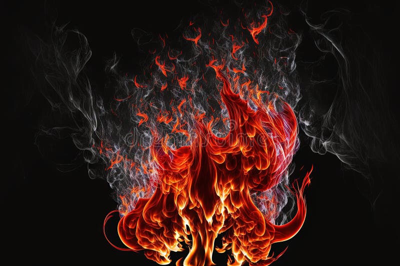 Red Fire Power from a Close-burning Fire on Black Stock Illustration ...