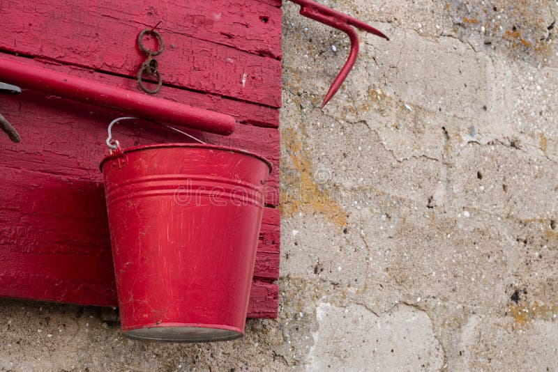 Red Fire Shield on a Stone Wall Stock Photo - Image of equipment ...