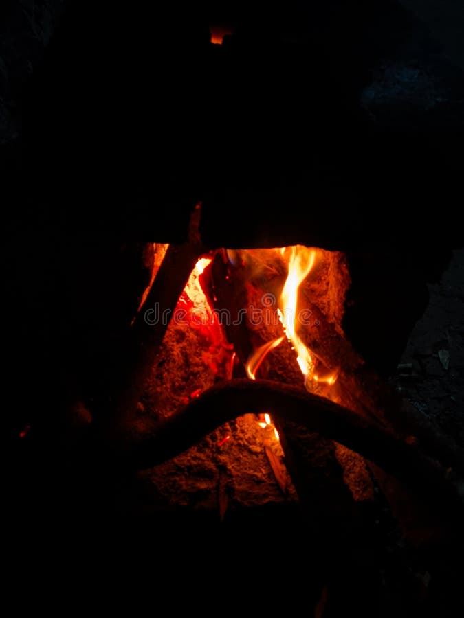 Red Fire in a Stone Furnace Stock Image - Image of fire, furnace: 333831973