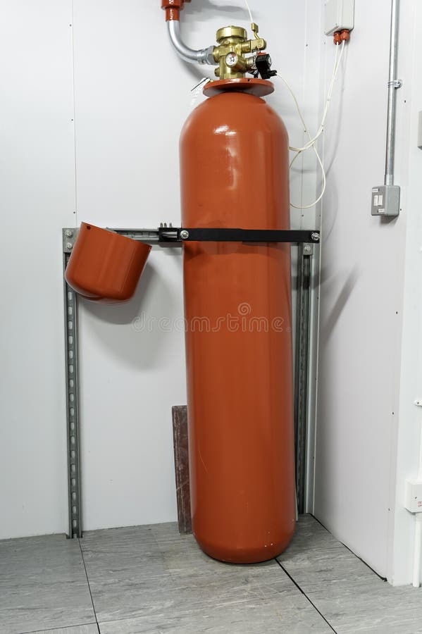 Red Fire Suppression System Cylinder Stock Image - Image of control ...