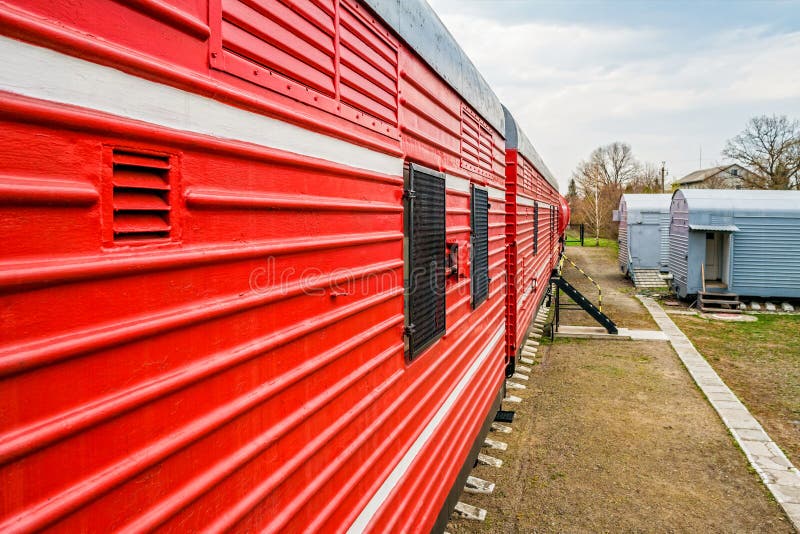 Red Fire Train on the Track Stock Image - Image of firefighters, help ...