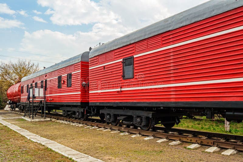 Red Fire Train on the Track Stock Image - Image of locomotive ...