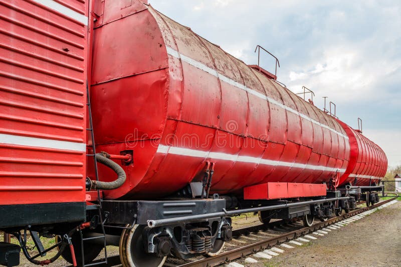 Red Fire Train on the Track Stock Photo - Image of oxygen, male: 144911282
