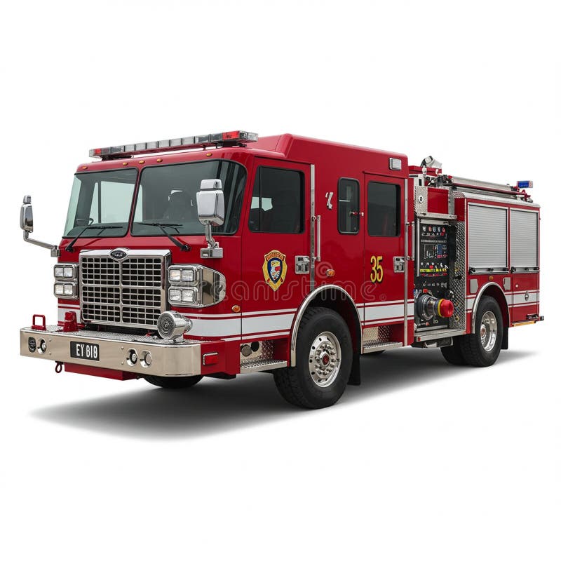 Red Fire Truck with Number 35 Prominently Displayed. Equipped with ...