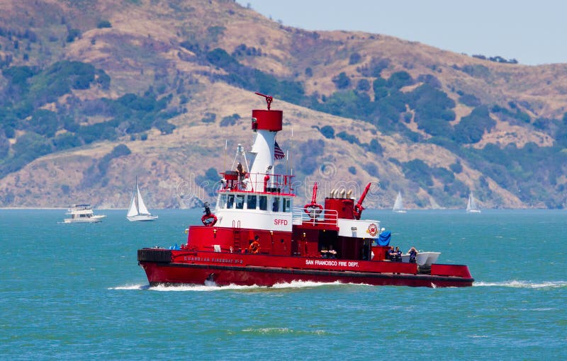 Red Fireboat Sailing in San Francisco Bay Editorial Photography - Image ...