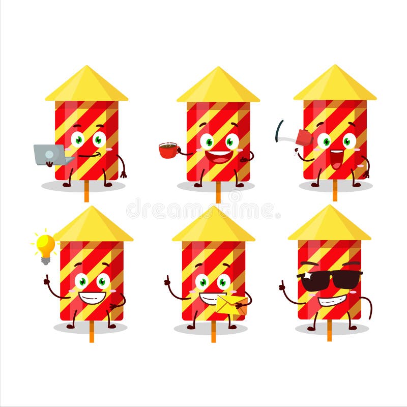 Red Firecracker Cartoon Character with Various Types of Business ...
