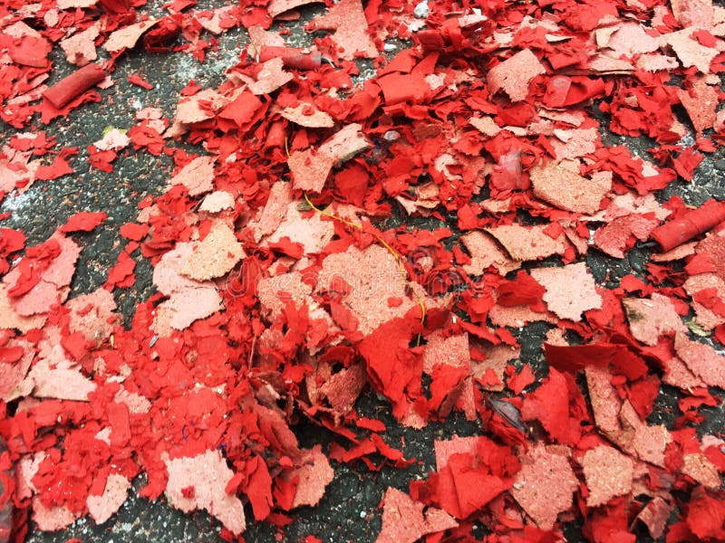 Red Firecracker Fragments Stacked on the Ground Stock Photo - Image of ...