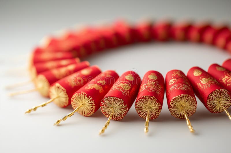 Red Firecracker with a Thin Gold String, Placed on a Matte Black ...