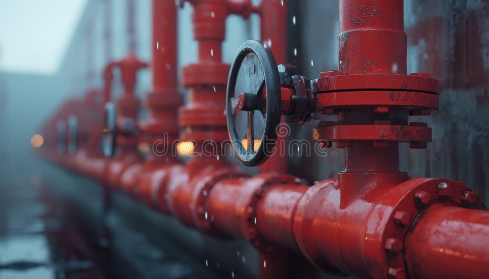 Red Firefighting Water Supply Pipe System in a Line for Quick and ...