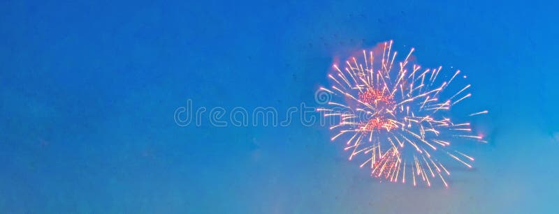 Red Firework on Blue Night Sky, Banner. Stock Photo - Image of ...