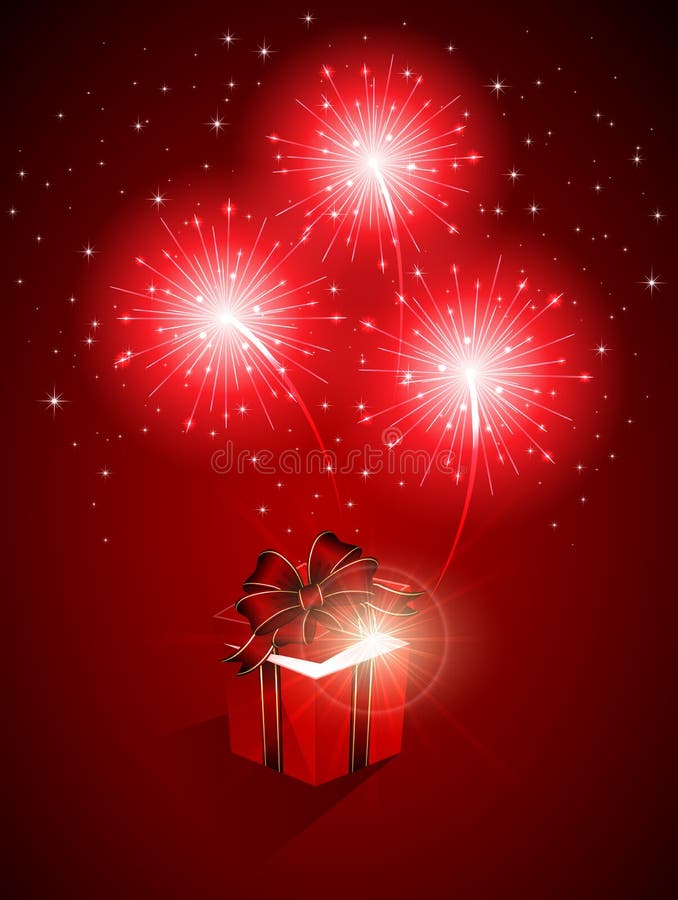 Red firework and gift box stock vector. Illustration of present - 48054156