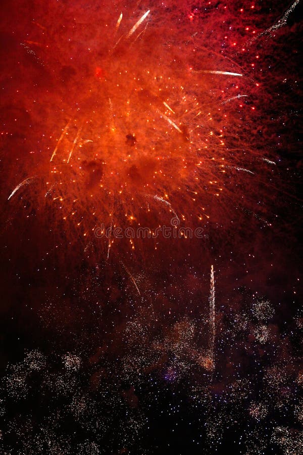 Red Background With Fireworks Stock Photo - Image of flash, background ...